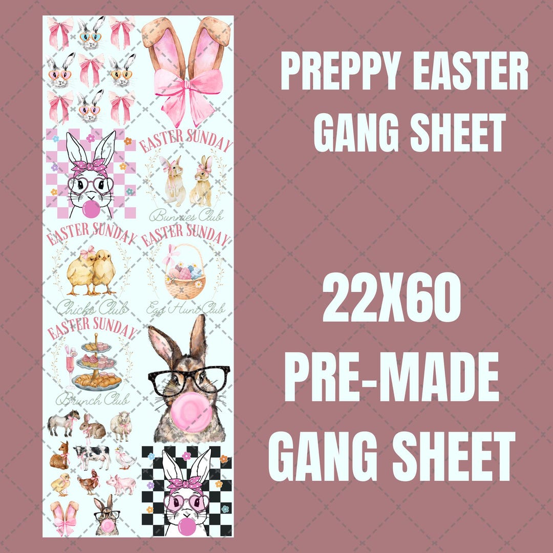 Preppy Easter Premade Gang Sheet 22"x60", DTF Gang Sheet - Etsy