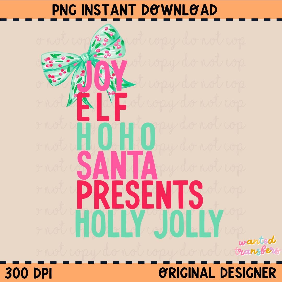 Preppy Christmas PNG, Pink Christmas PNG, Holly Jolly Christmas, Santa ...