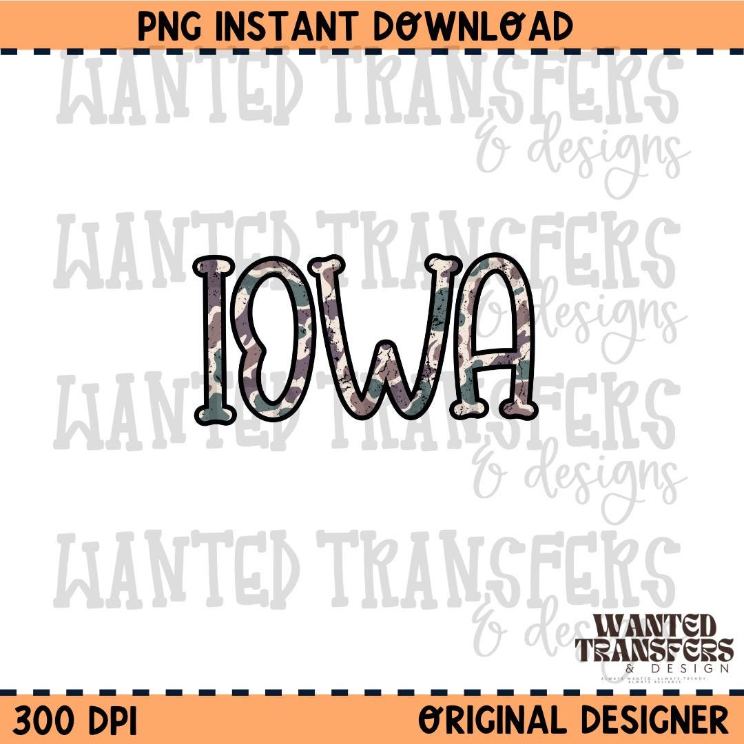 Camo State Iowa PNG Digital Download, Trendy Camo, Travel, USA, States ...