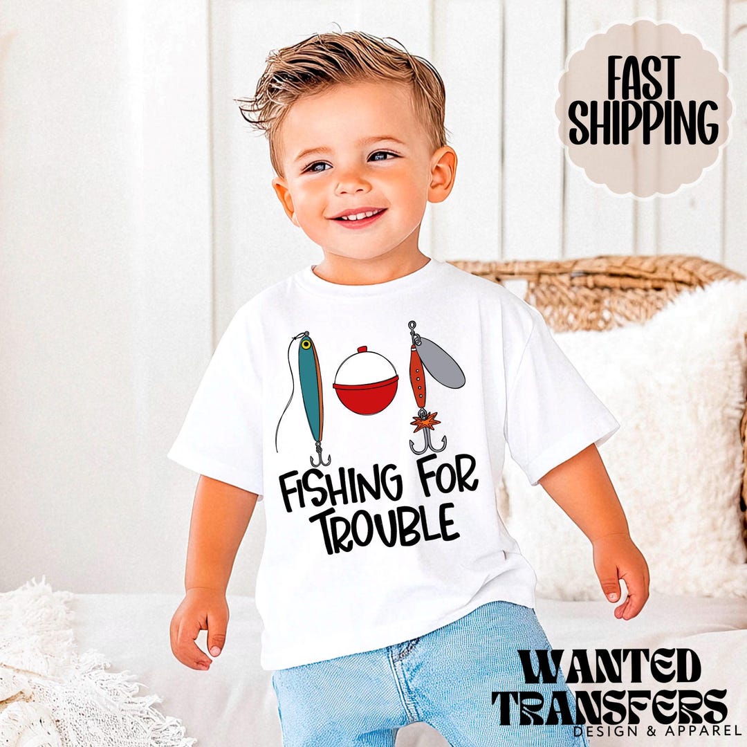 Fishing for Trouble Fishing, Trendy Fishing Kids Graphic Tee, Unisex ...