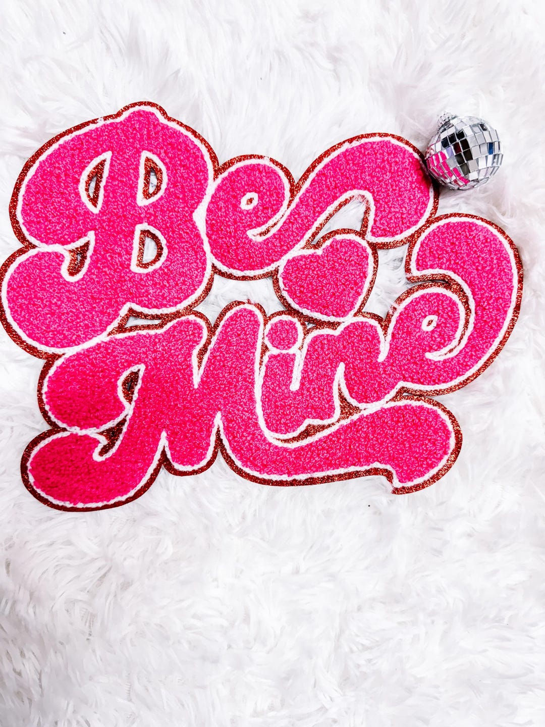 Be Mine Hot Pink Chenille Patch, Chenille Patch, Iron on Heat Patch, Shirt Patch, Sequin ...