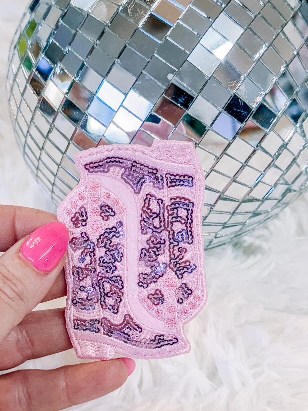 Pink Sequin Cowgirl Boots Hat/pocket Patch, Western Patch, Hat Patches, Jacket Patch, Mama ...