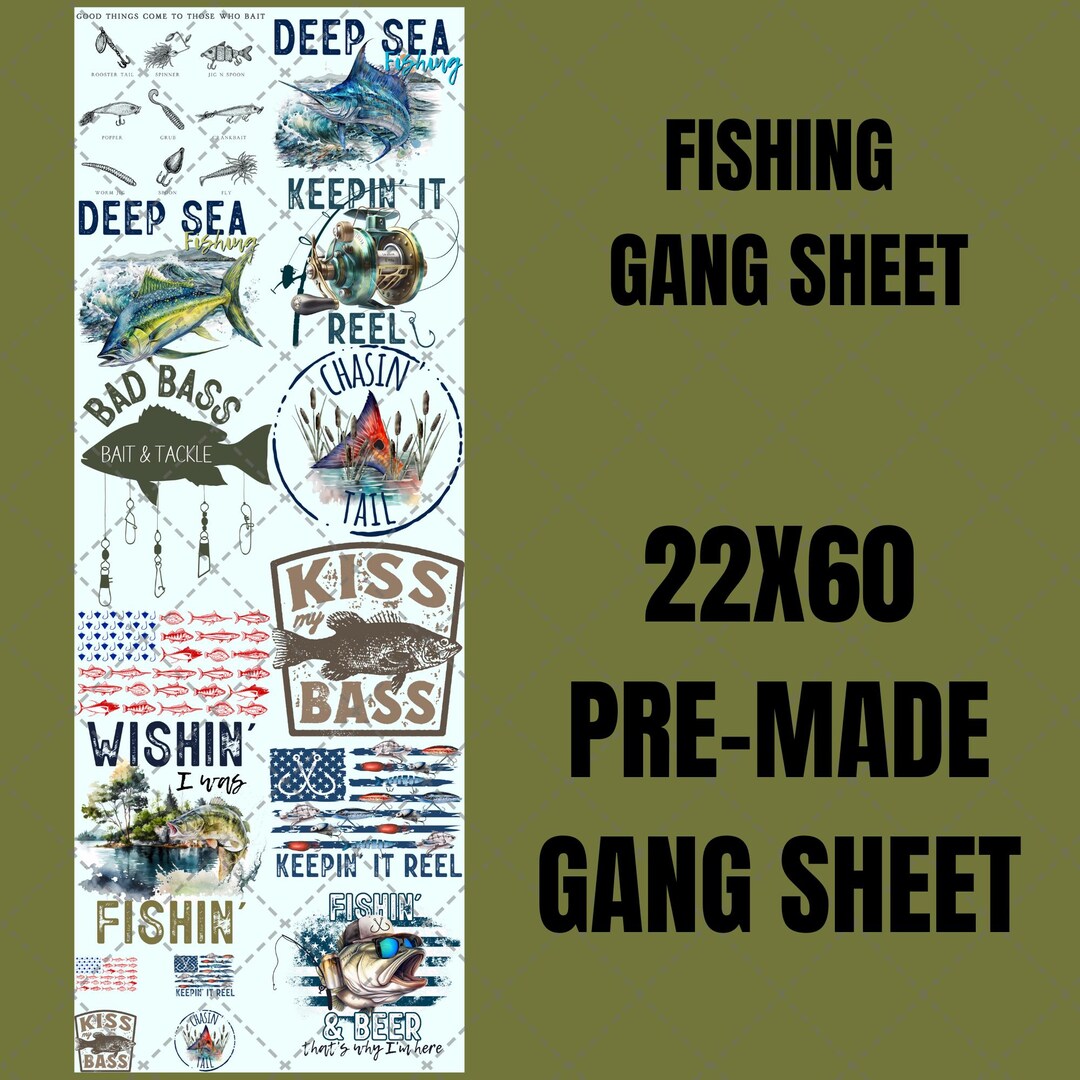 Fishing Premade Gang Sheet 22"x60", Gang Sheet, Ready to Press, Salt ...