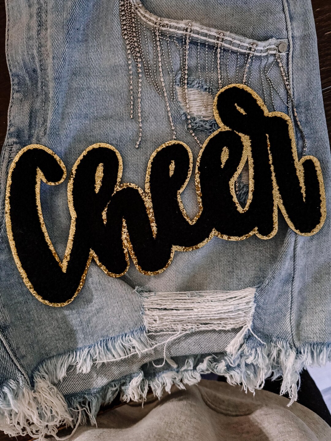 Cheer Black & Gold Glitter Chenille Patch, Sequin Shirt Patch, Chenille ...