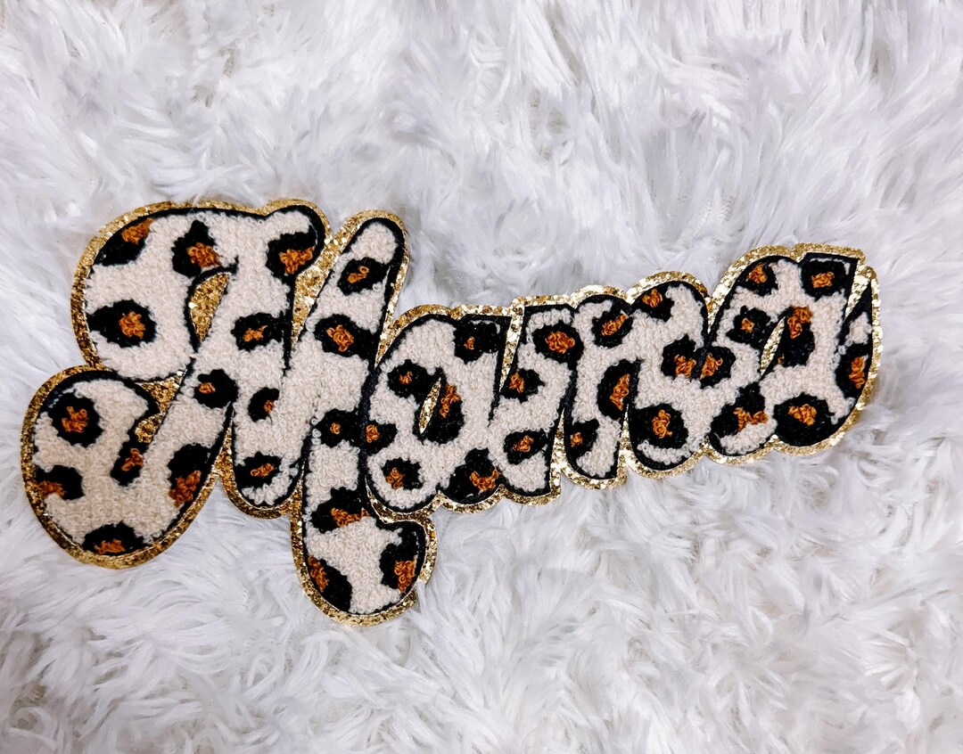 Leopard Mama Chenille Patch, Chenille Patch, Iron on Heat Patch, Shirt Patch, Sequin, Rhinestone ...