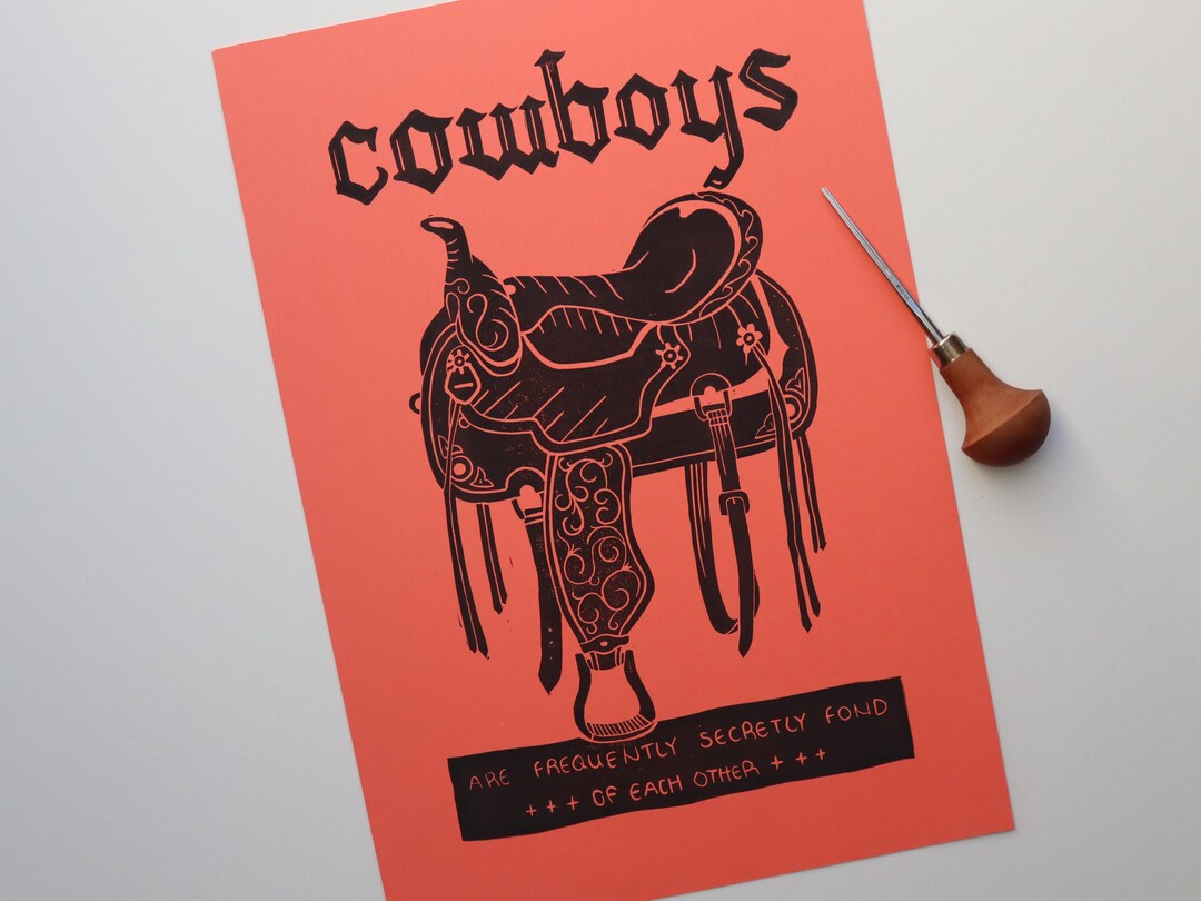 Cowboys Linocut Poster Orange | Cowboys Are Frequently Secretly Fond of ...