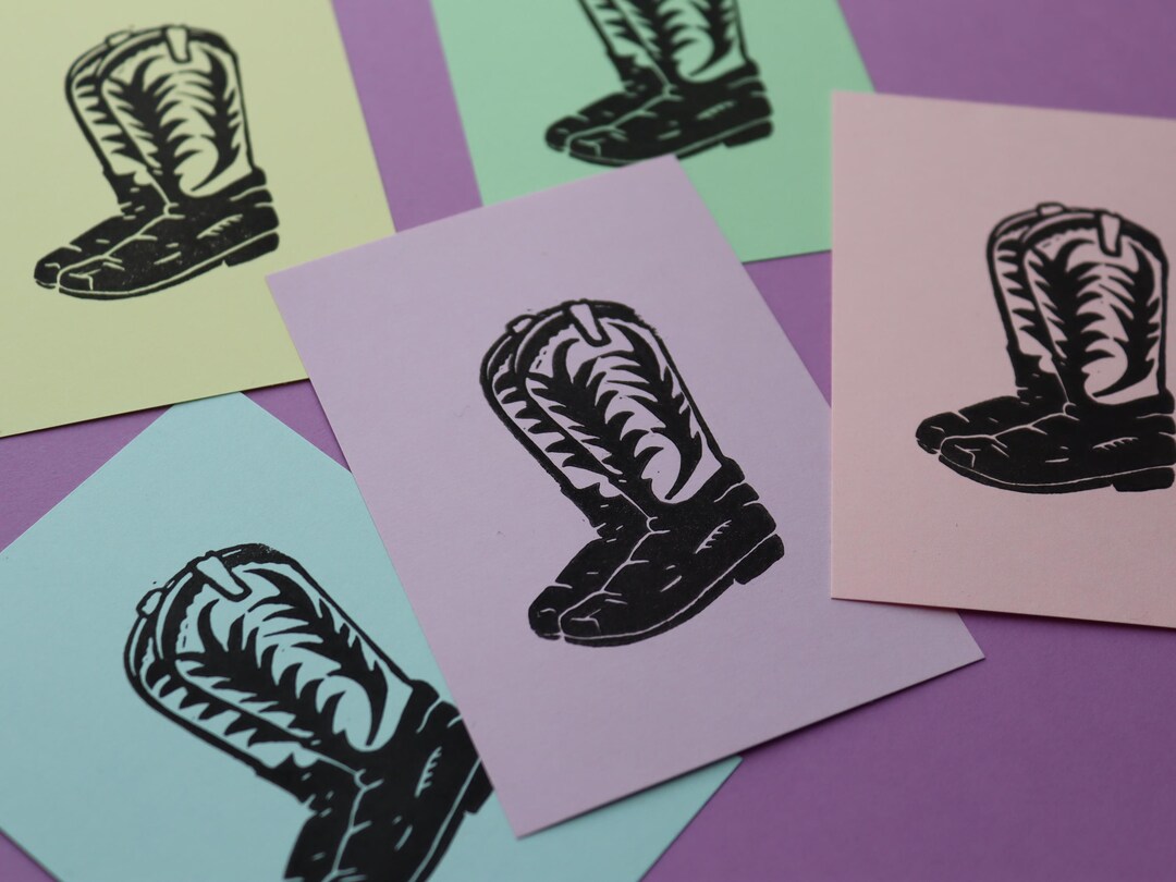 Cowboy Boots Linocut Rodeo Western Boots Mini Prints Rubber Stamp ...