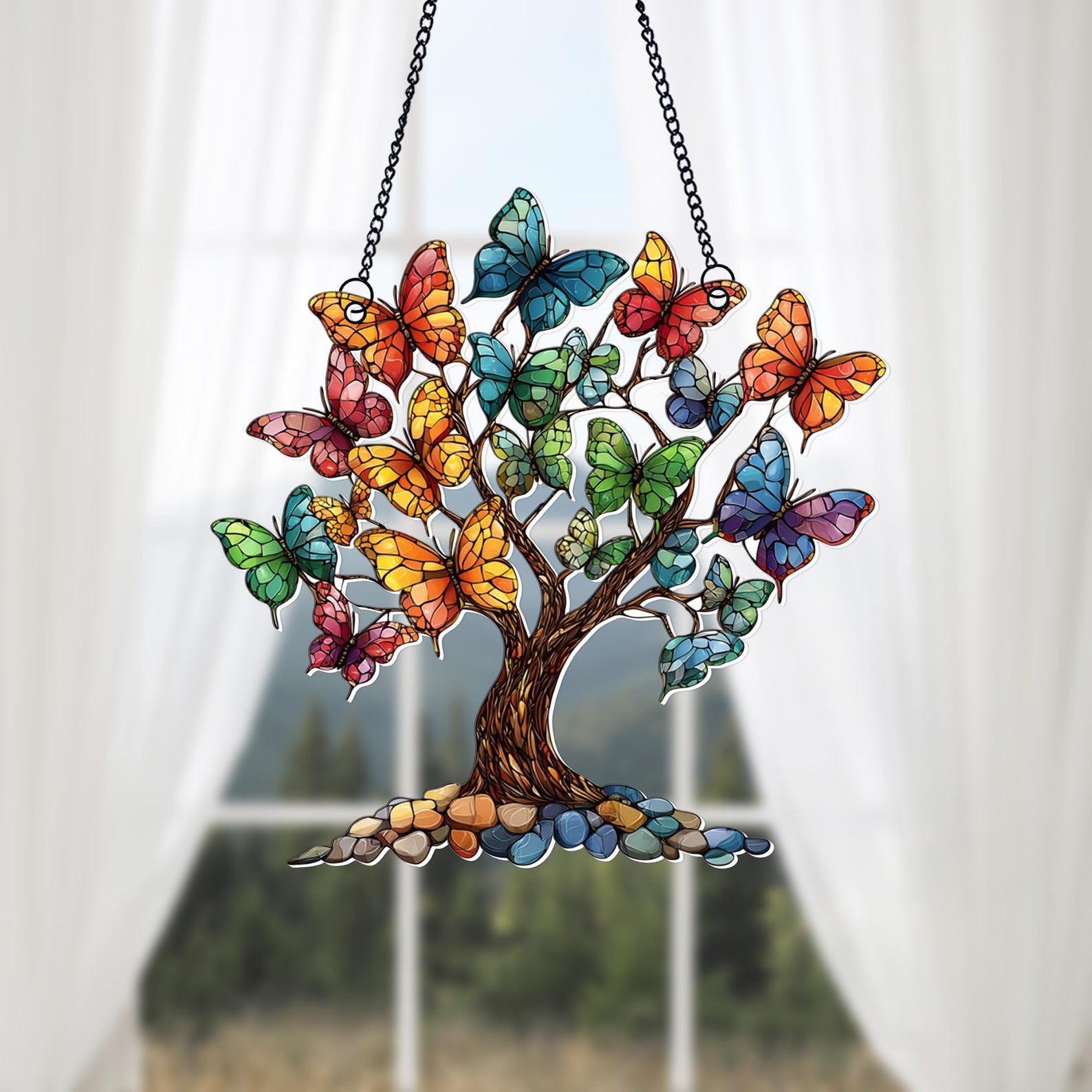 Butterfly Tree of Life Window Hanging, Life of Tree Window Decor ...