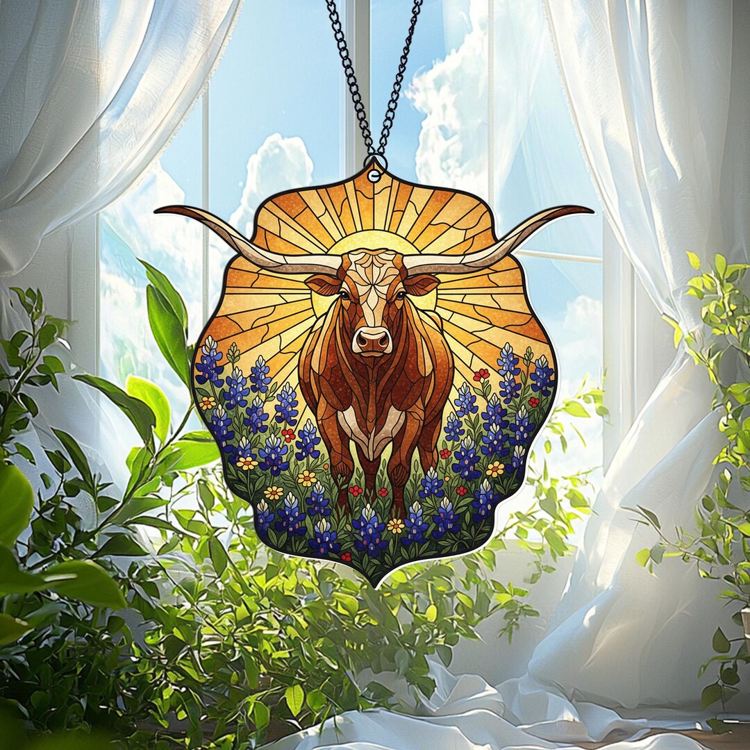 Texas Longhorn Acrylic Suncatcher Ornament, Western Window Hanging ...