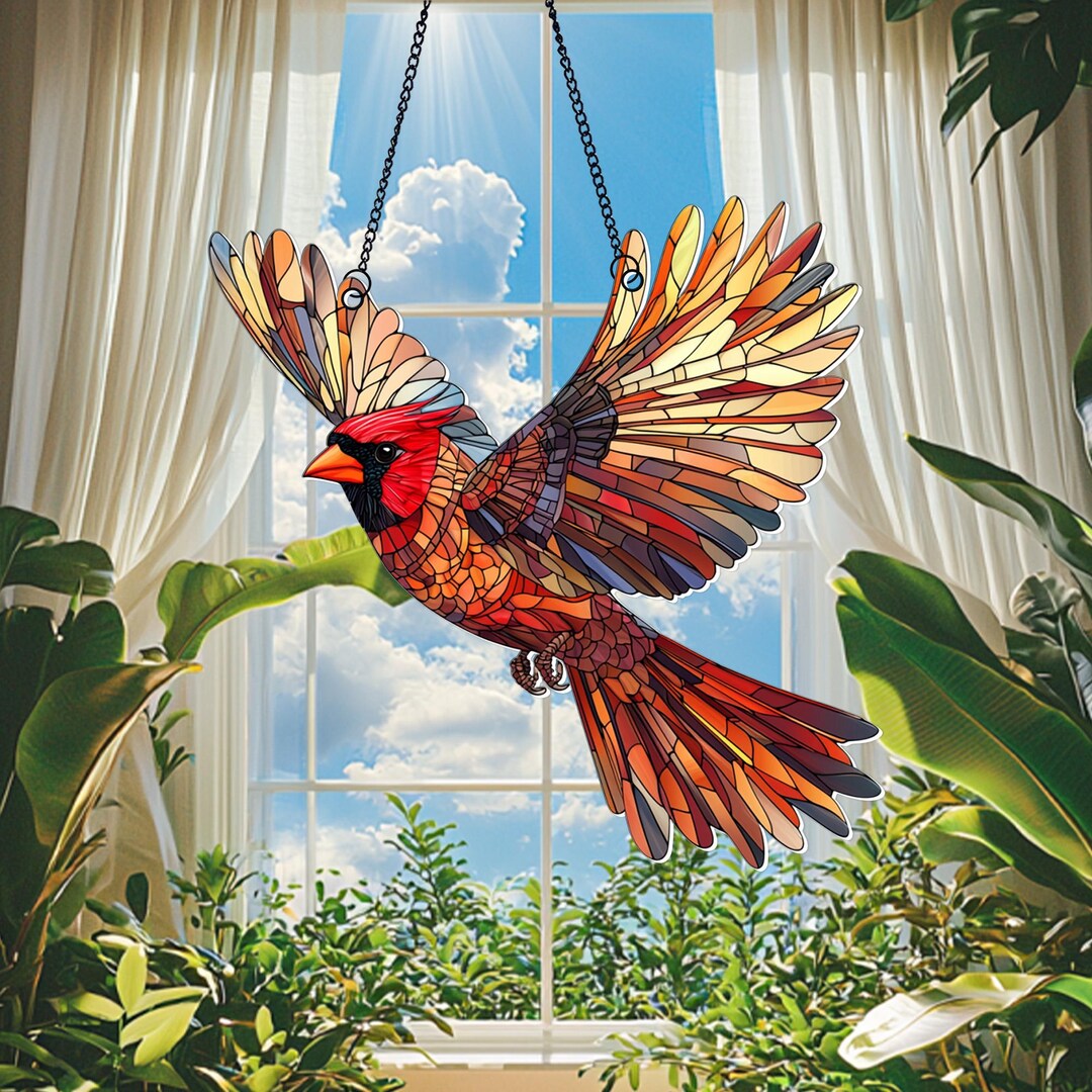 Red Cardinal Suncatcher, Cardinal Acrylic Window Hanging, Cardinal ...