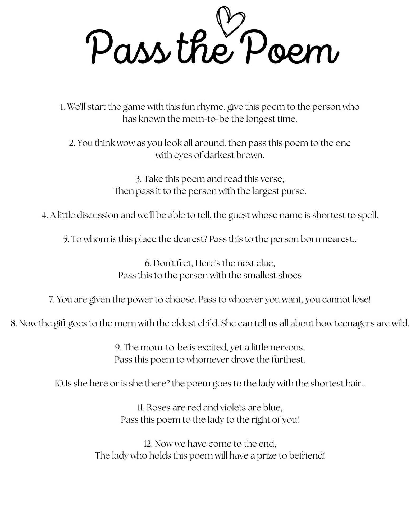 Pass the Poem Bridal Shower Game, Minimalist Bridal Shower Game Pass ...