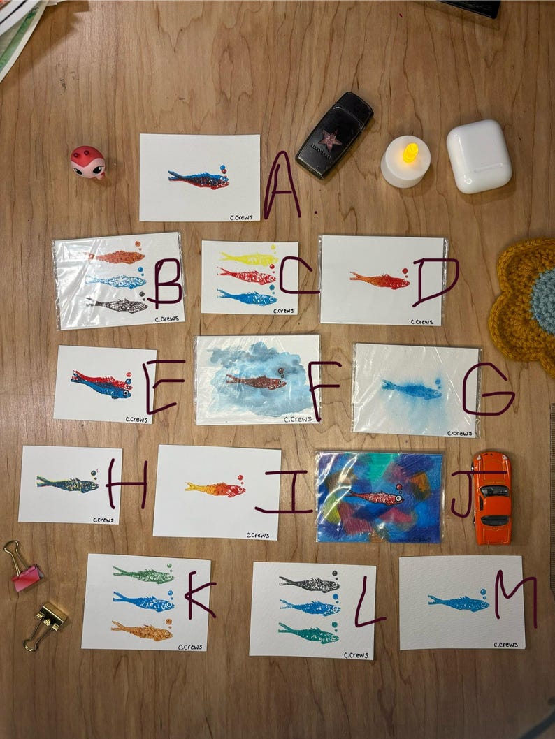 Mini Fish Painting Original Artwork Fish Linocut Modern Home Decor ...