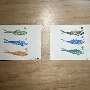 Mini Fish Painting | Original Artwork Fish Linocut | Modern Home Decor ...