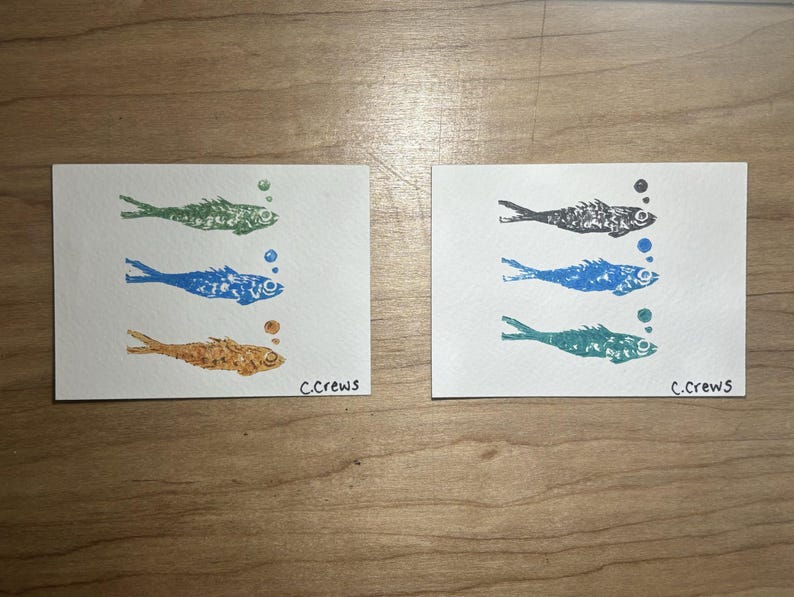 Mini Fish Painting Original Artwork Fish Linocut Modern Home Decor ...