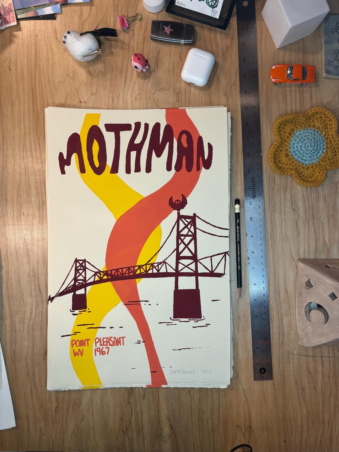 Mothman- Art Print | Cute Cryptid Wall Art | Modern Home Decor Screen ...