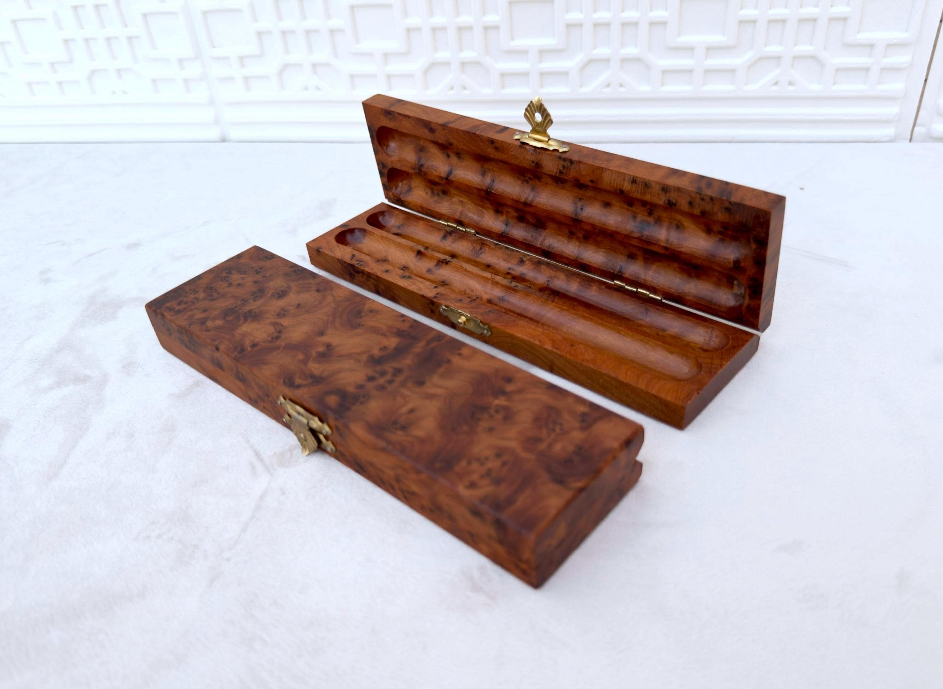 Handcrafted Thuya Wood Pencil Case – Lockable Wooden Box for Pens ...