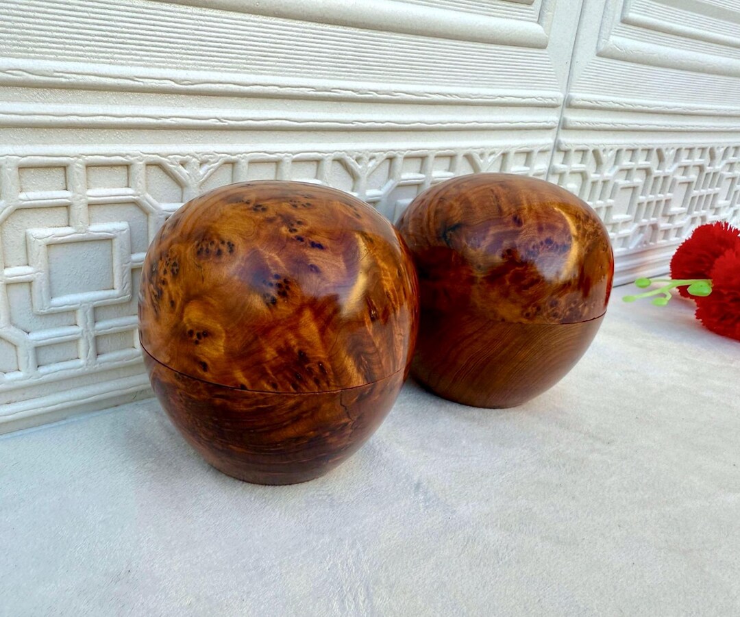 Set of 2 Round Thuya Wood Pebble Boxes – Handcrafted Jewelry Storage ...