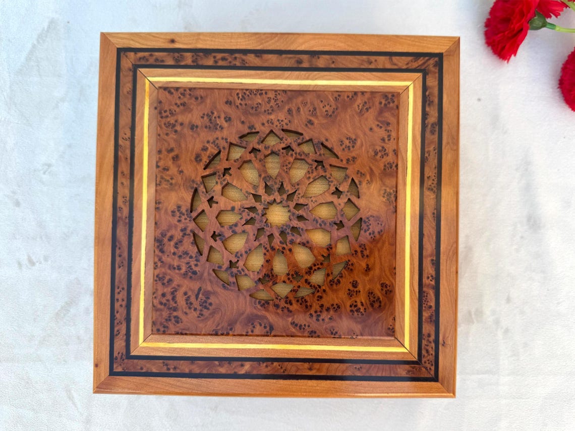 Moroccan Thuya Burl Wood Box 9"x9"– Secret Puzzle Lock, Large ...