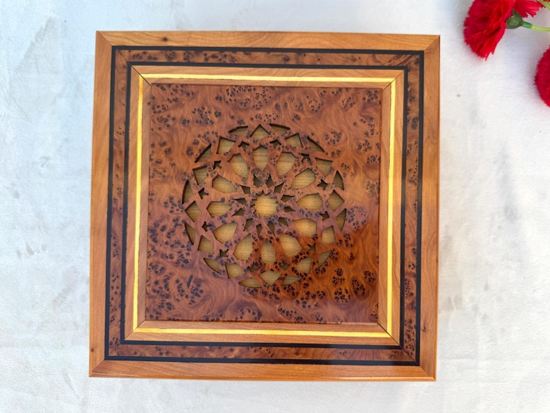 Moroccan Thuya Burl Wood Box 9"x9"– Secret Puzzle Lock, Large ...