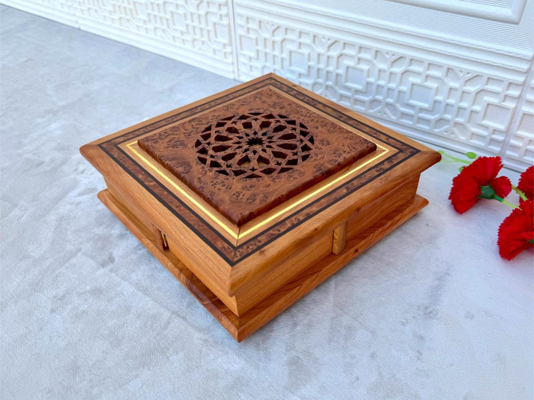 Moroccan Thuya Burl Wood Box 9"x9"– Secret Puzzle Lock, Large ...