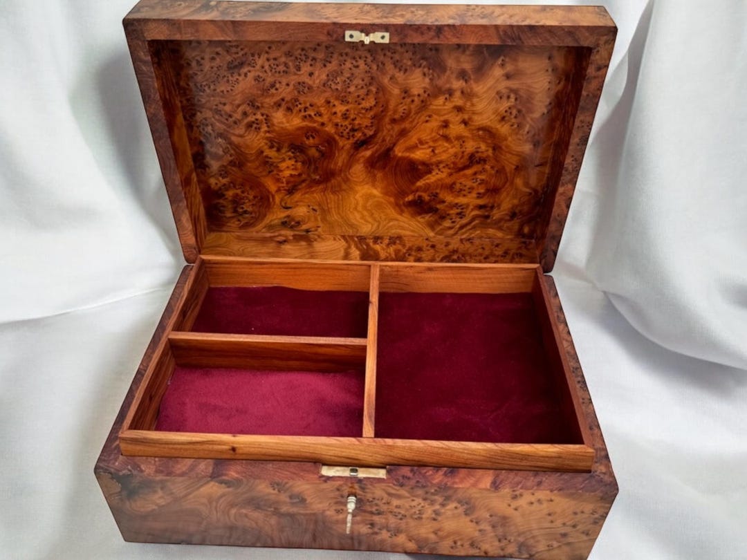 Wooden Jewelry Box Made From Thuya Burl 12"x8",large Jewelry Box With ...