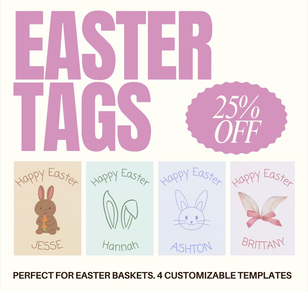Pastel Editable Flat Paper Printable Easter Gift Tags - Customizable ...