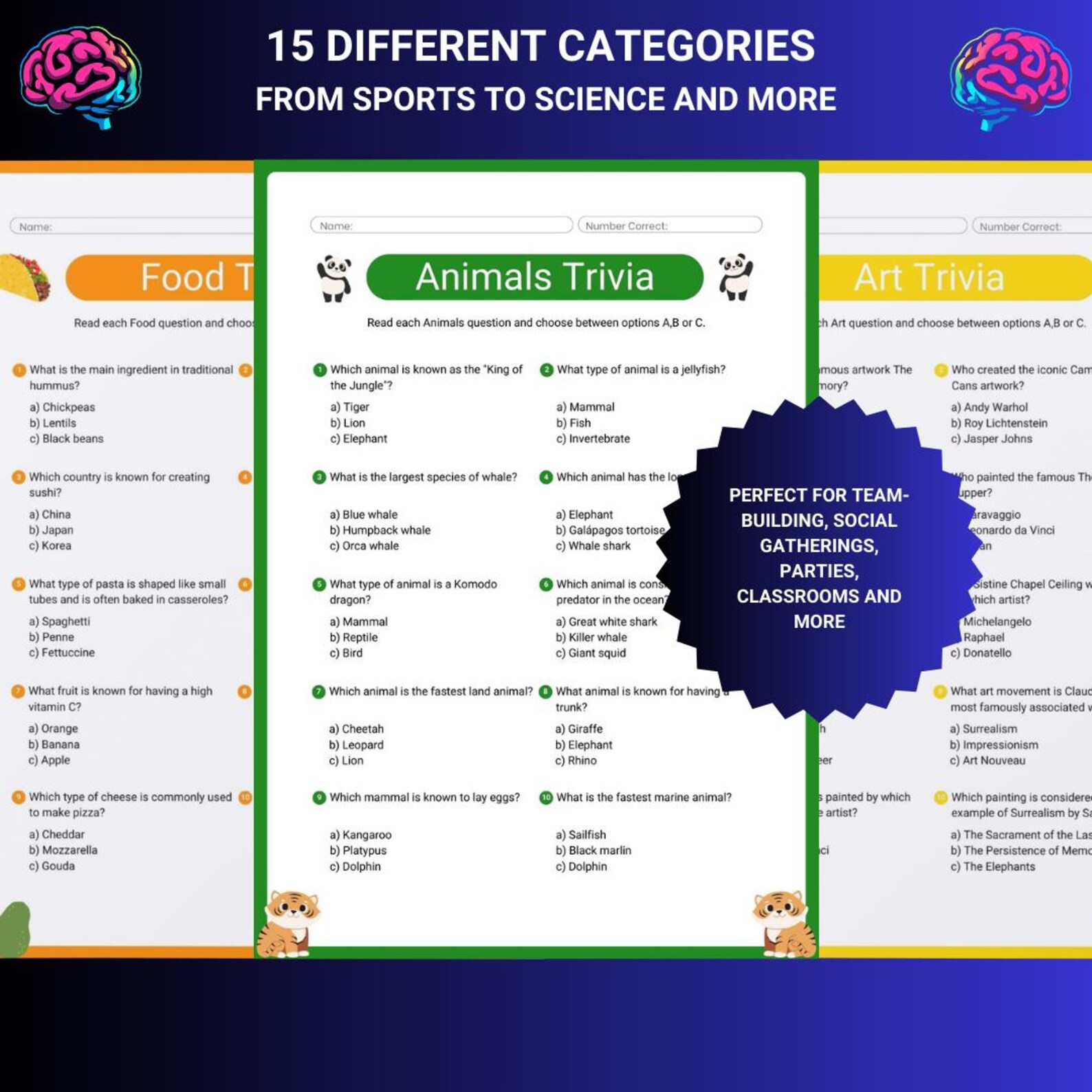 Trivia Quiz Bundle, Pubquiz, Game Night, Trivia Night, Printable Trivia ...