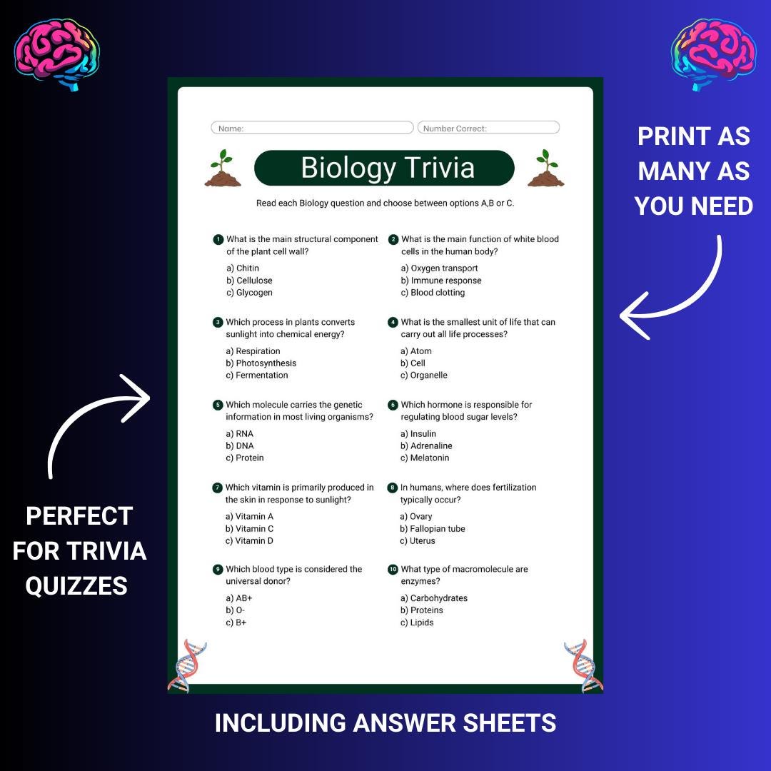Trivia Quiz Bundle, Pubquiz, Game Night, Trivia Night, Printable Trivia ...