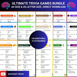 Trivia Quiz Bundle, Pubquiz, Game Night, Trivia Night, Printable Trivia ...