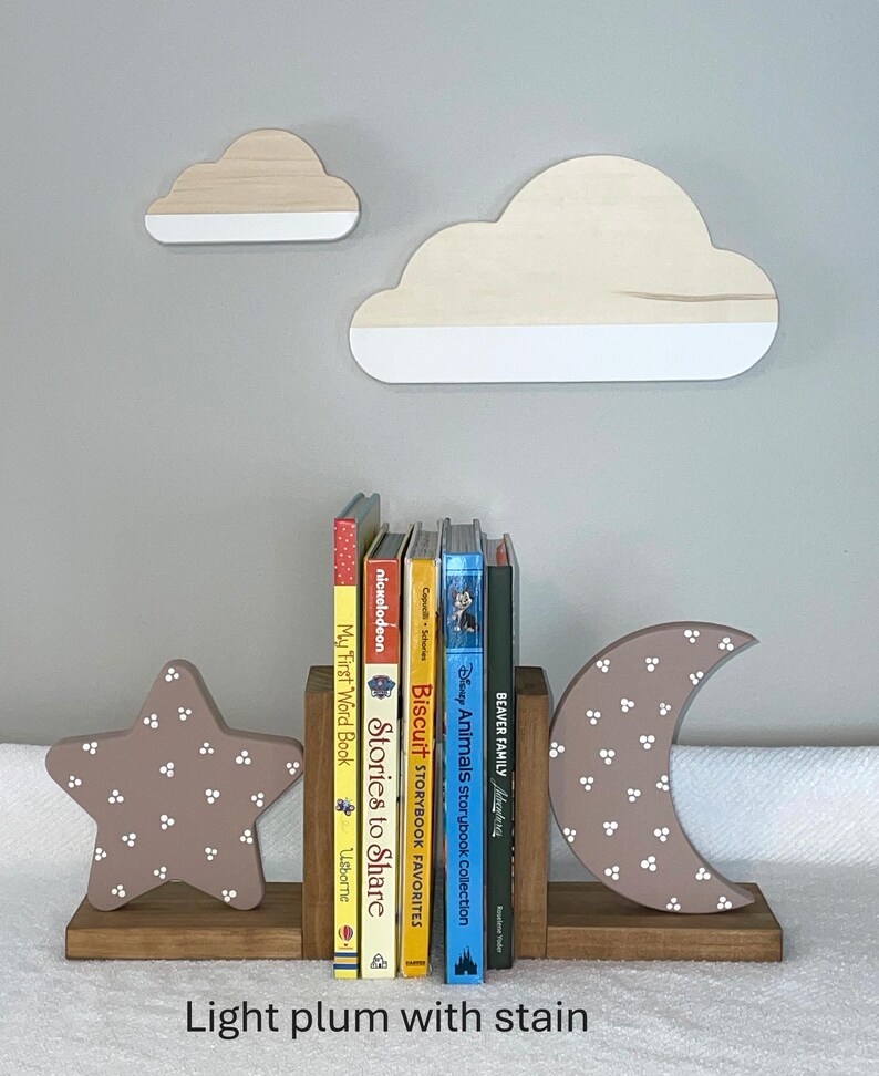 Bookends Moon and Star-wooden Bookends-moon-star-nursery Decor-book ...