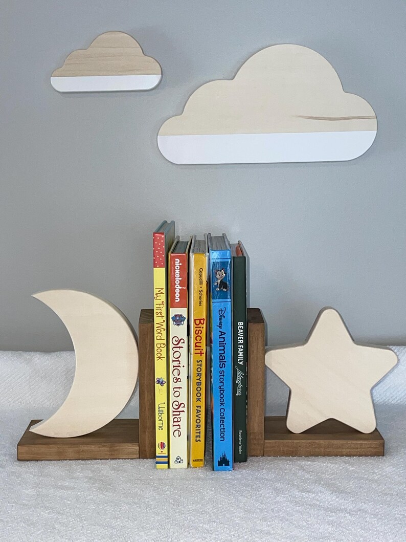 Bookends Moon and Star-wooden Bookends-moon-star-nursery Decor-book ...