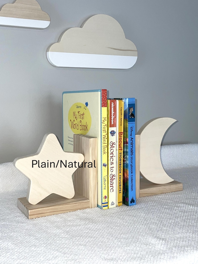 Bookends Moon and Star-wooden Bookends-moon-star-nursery Decor-book ...