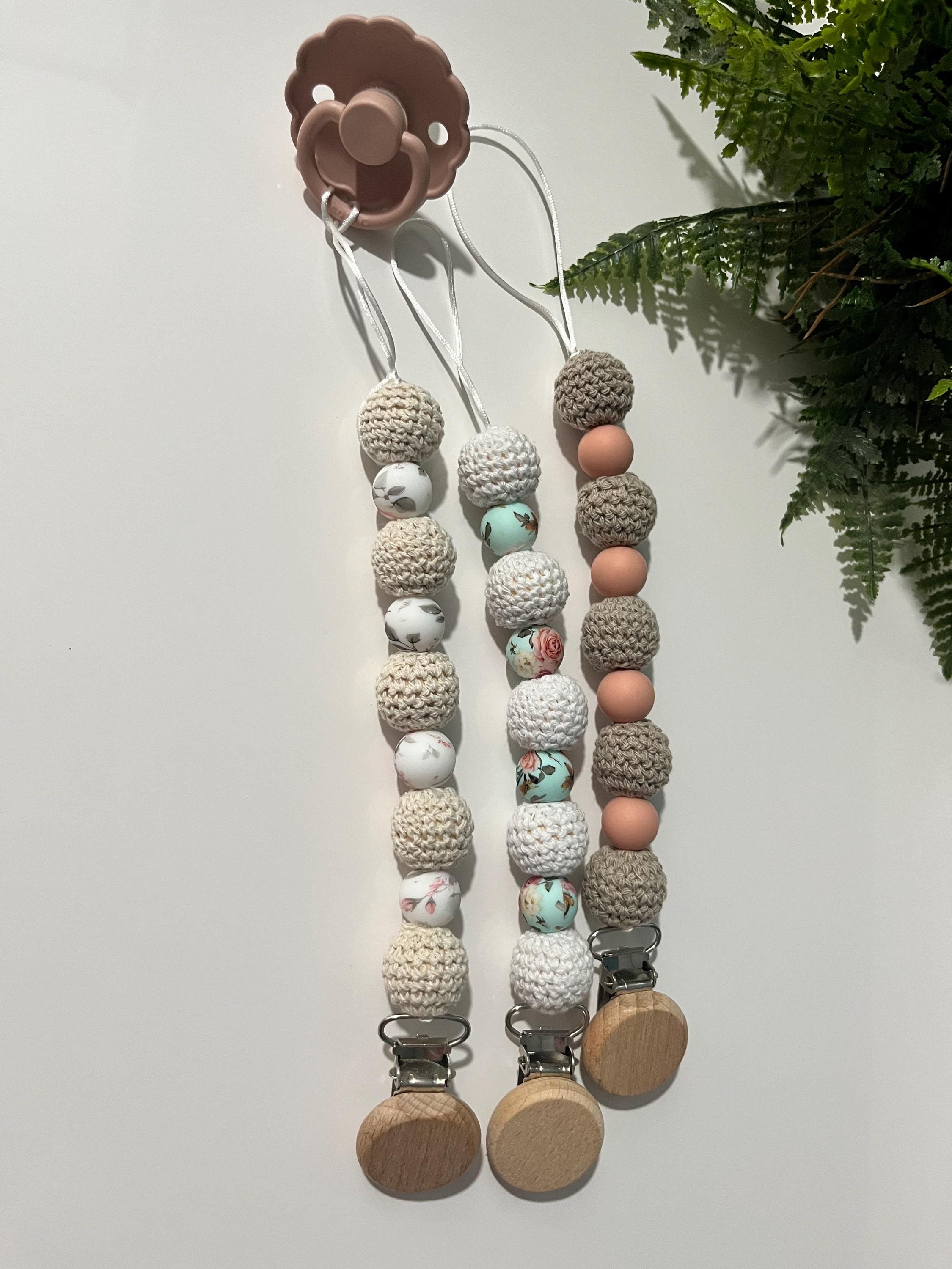 Handmade Wooden Bead Pacifier Clip: Crocheted Baby Strap - Etsy