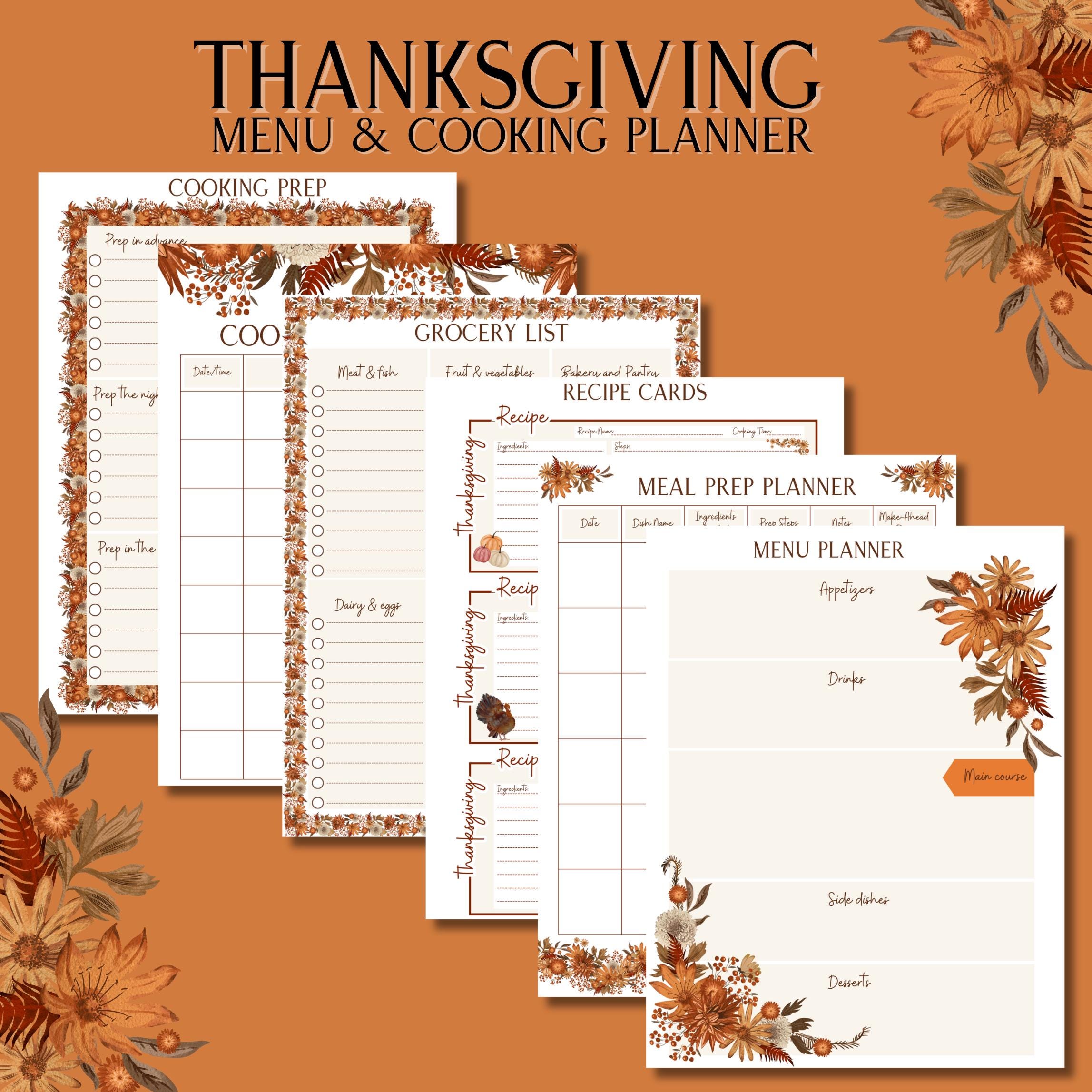 Printable Thanksgiving Menu and Cooking Planner 6-page Easy Meal ...