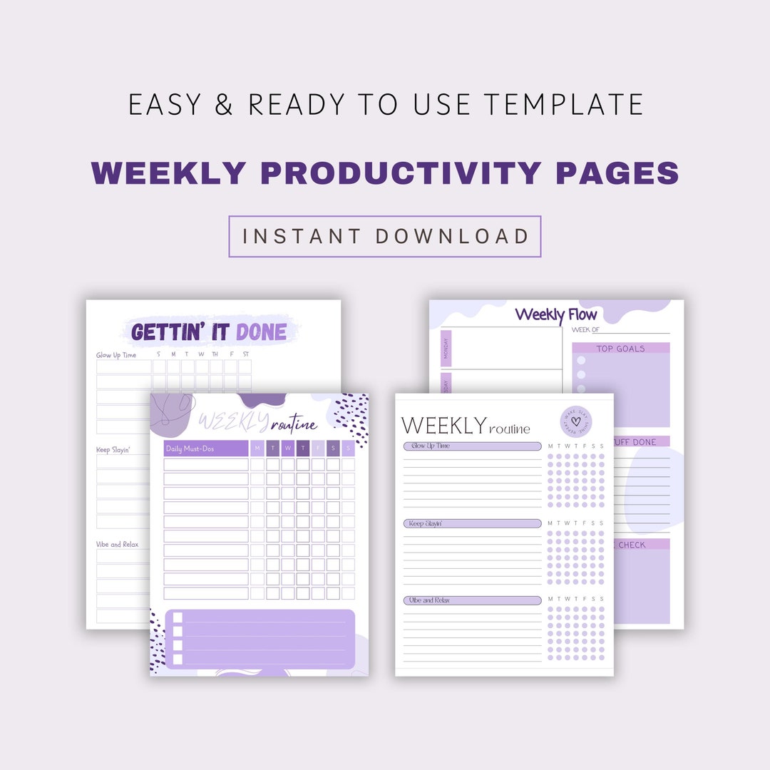Purple Printable Weekly Routine & Goals Tracker for Teens Productivity ...