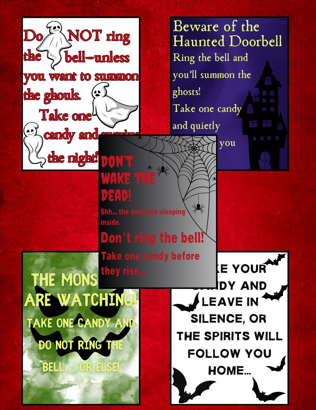 5 Spooky Printable Halloween Door Signs Designs Halloween Decor Fun ...