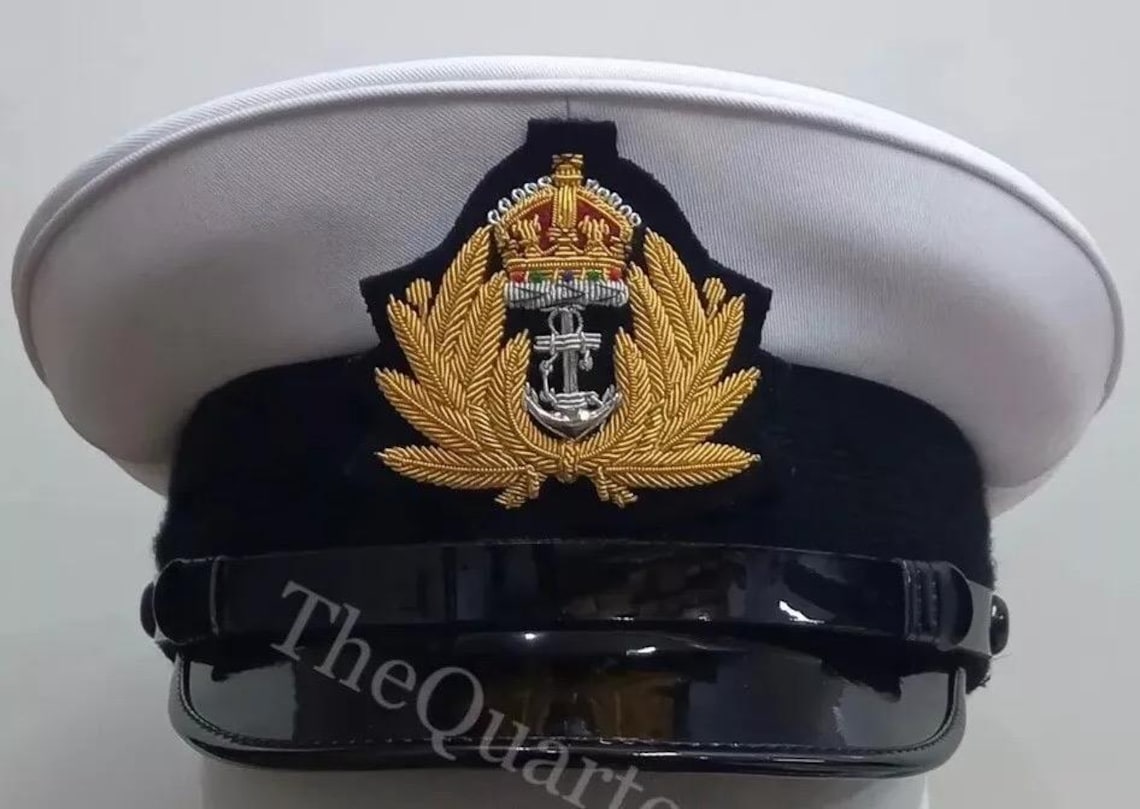 RN Royal Navy Officer Cap White Cotton Twill Top With RN Kings Crown ...