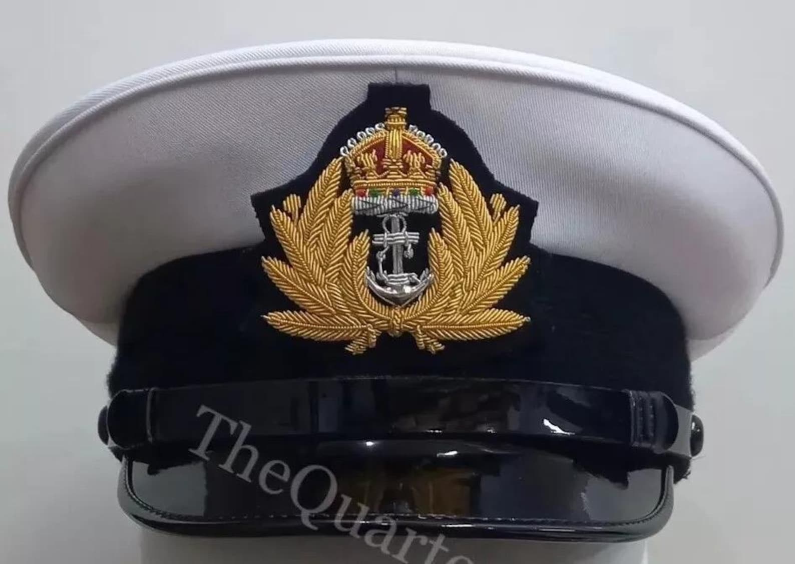 RN Royal Navy Officer Cap White Cotton Twill Top With RN Kings's Crown ...