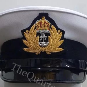 RN Royal Navy Officer Cap White Cotton Twill Top With RN Kings Crown ...