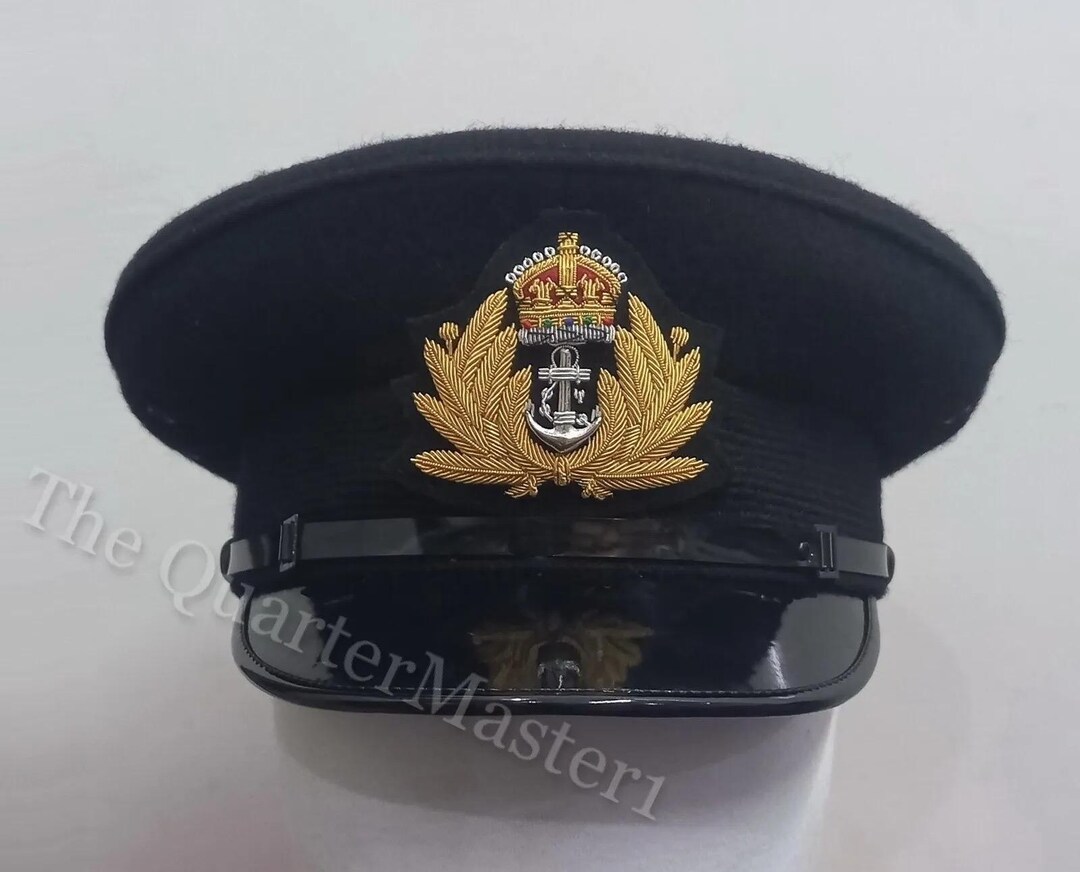 RN Royal Navy Officer Cap / Hat (black Wool /melton ) RN Badge Hand ...