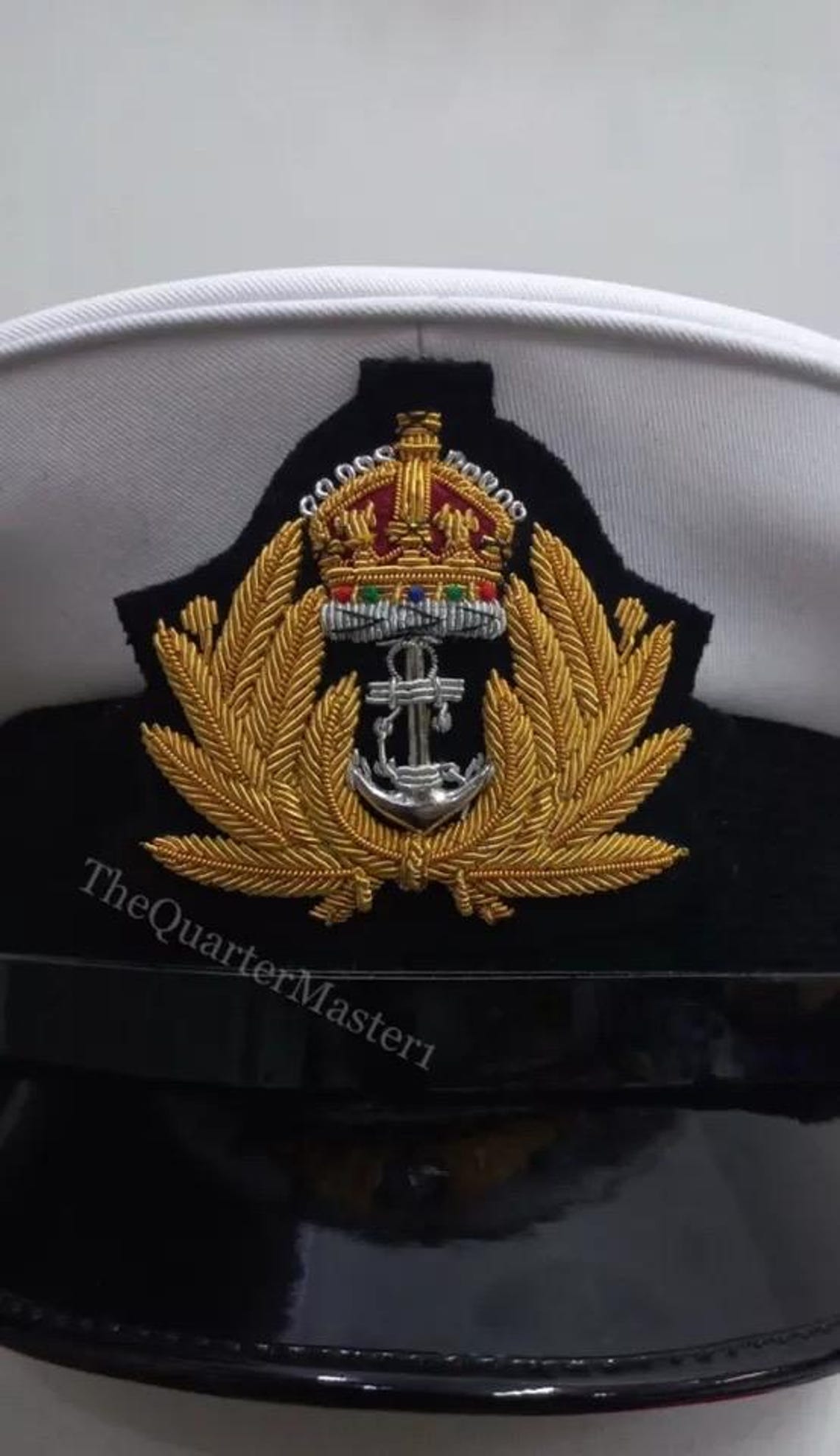 RN Royal Navy Officer Cap White Cotton Twill Top With RN Kings's Crown ...