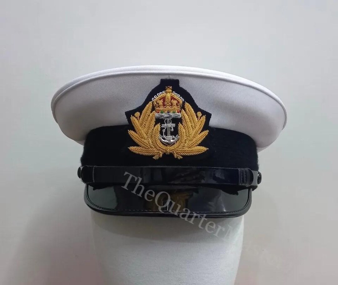 RN Royal Navy Officer Cap White Cotton Twill Top With RN Kings Crown ...