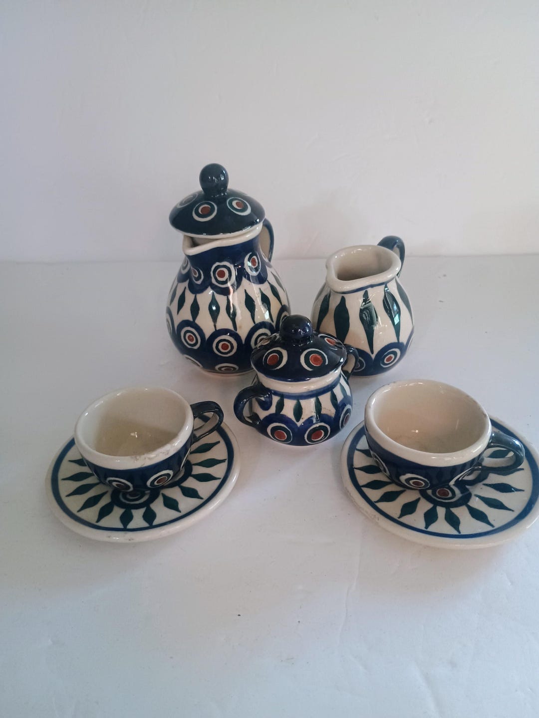 BOLESLAWIEC Polish Pottery Peacock Eyes Sugar & Creamer Tea Set - Etsy