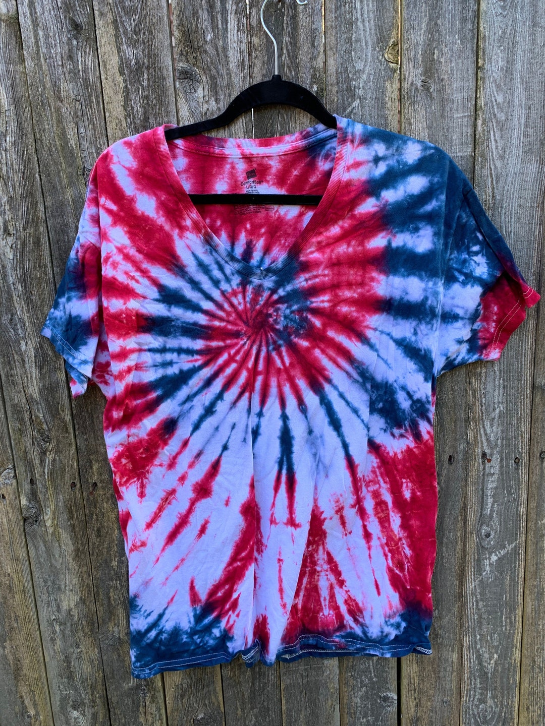 Red, White and Blue Tie Dye Short Sleeve Hanes Comfortsoft Lightweight ...