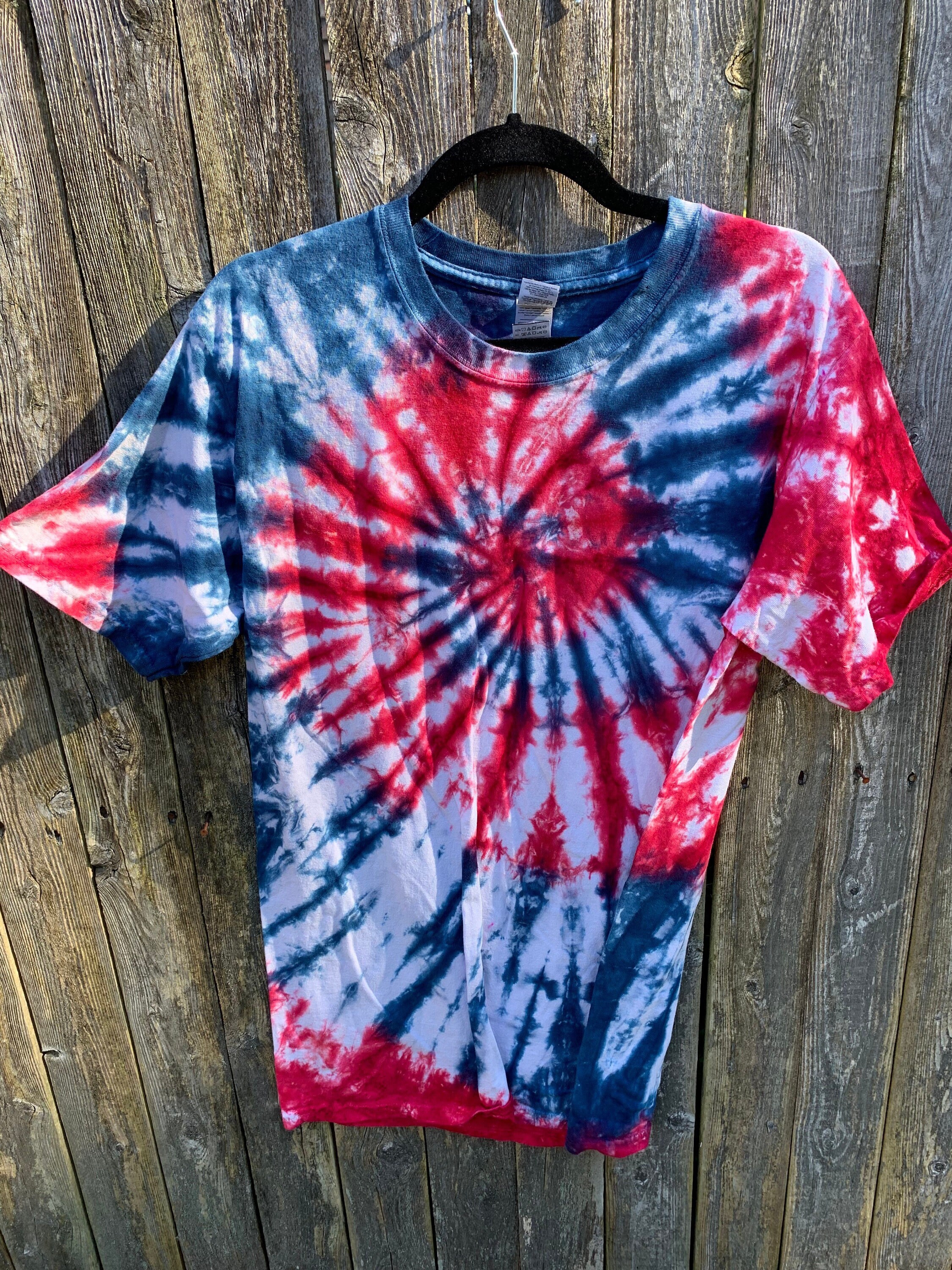 Tie Dyed Red, White and Blue Spider Web Short Sleeve Adult Tshirt in ...