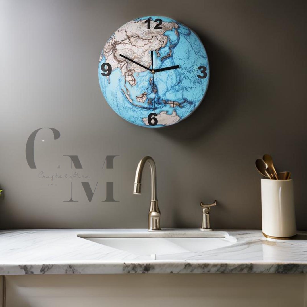Planet Earth Wall Clock Earth Globe Wall Clock World Map Clock Silent ...