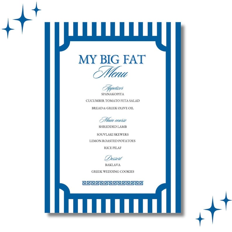 My Big Fat Greek Wedding Dinner Party Invitation and Menu, Greek Themed ...