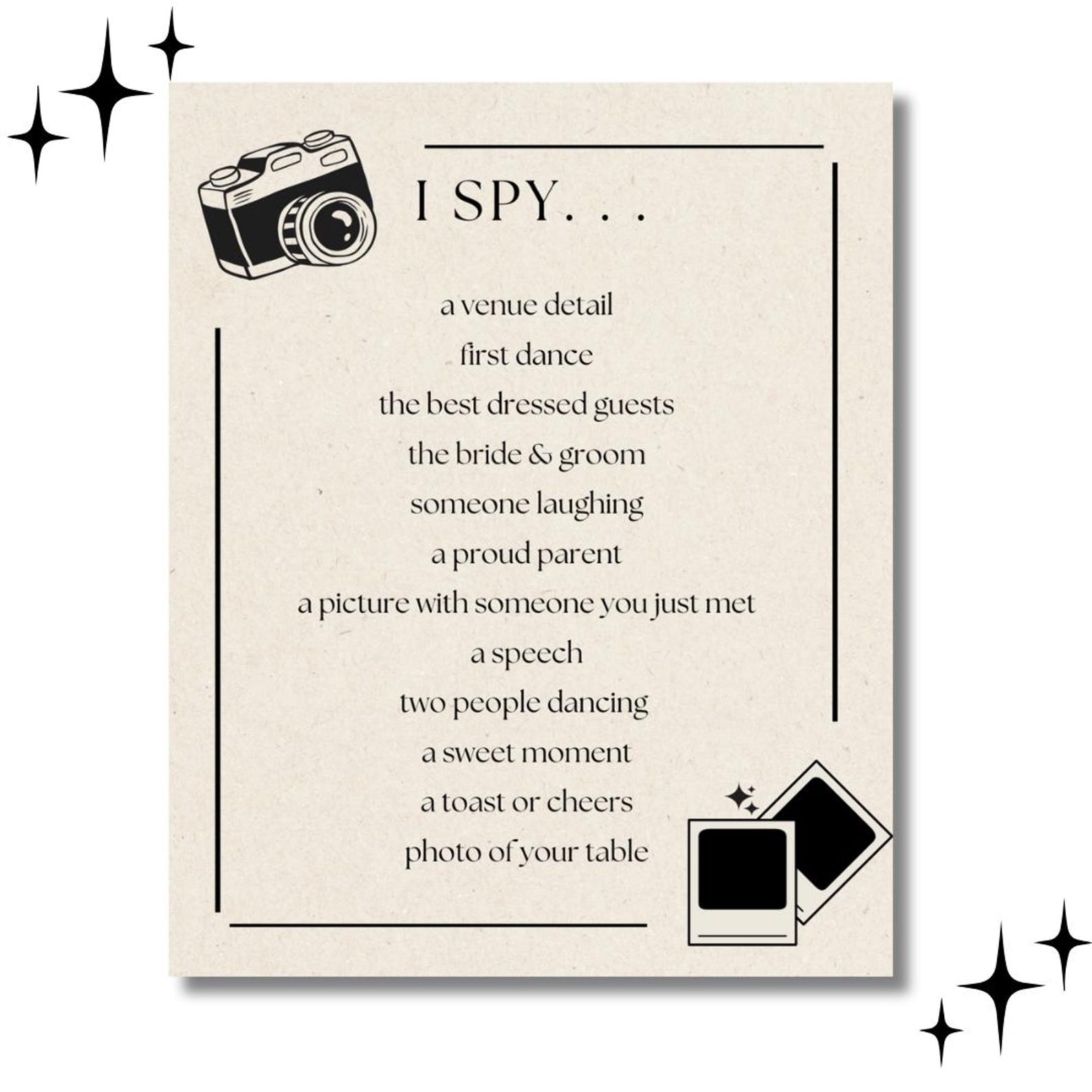 I Spy Camera Wedding Game Sign for Wedding. Capture the Love Photo ...