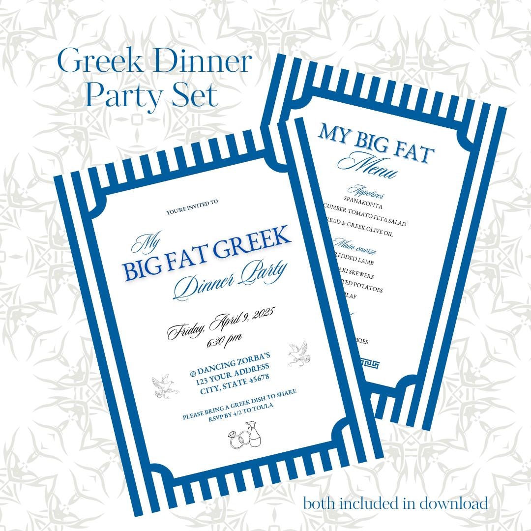 My Big Fat Greek Wedding Dinner Party Invitation and Menu, Greek Themed ...