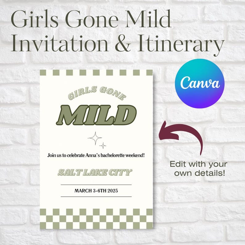 Girls Gone Mild Bachelorette Invitation and Itinerary, Weekend Details ...